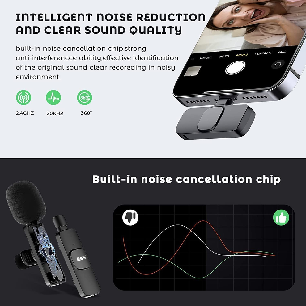 MK-09 Wireless Lavalier Dual Microphone Collar Mic for Recording, & Re ...