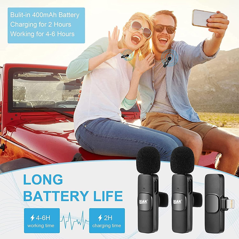 MK-09 Wireless Lavalier Dual Microphone Collar Mic for Recording, & Re ...