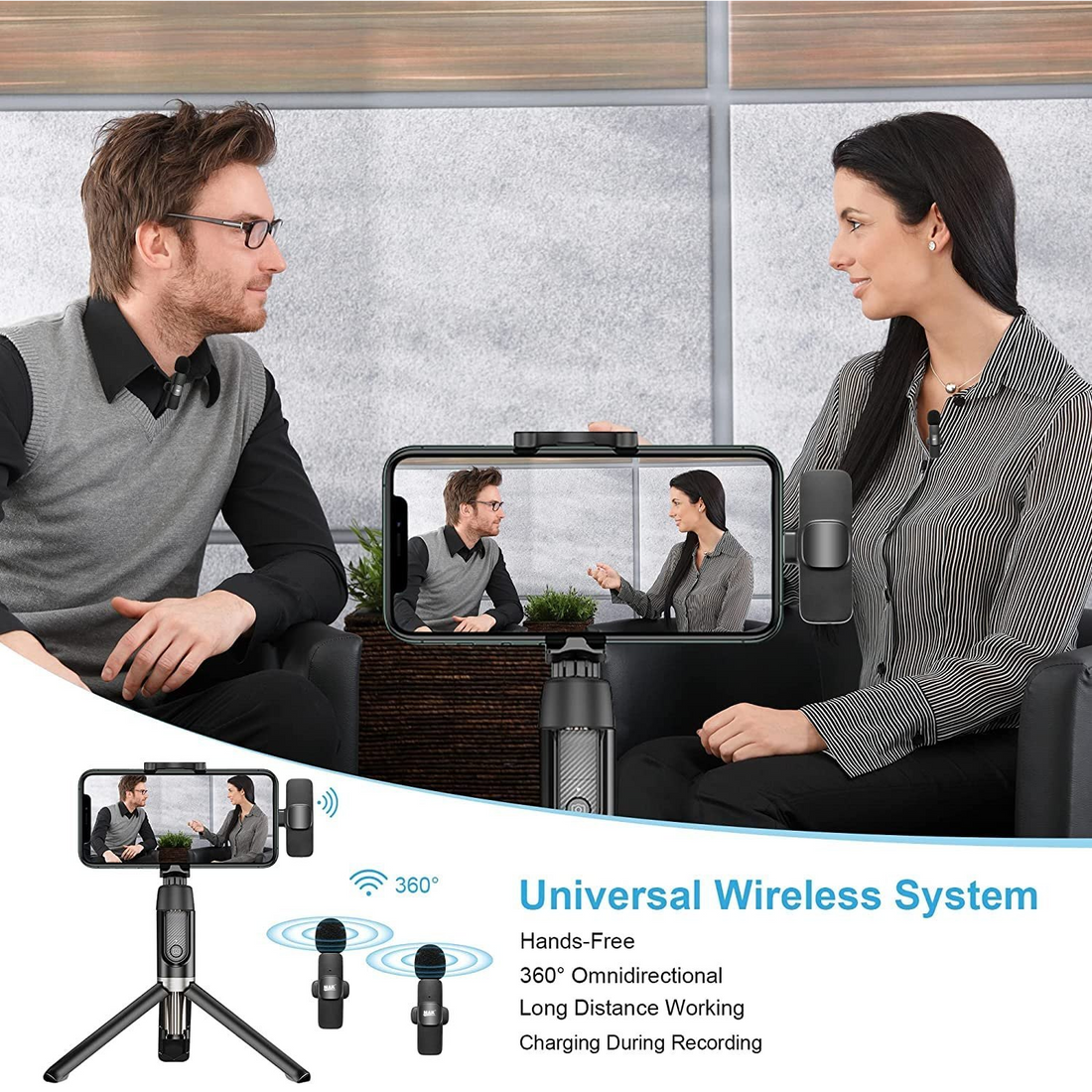 MK-09 Wireless Lavalier Dual Microphone Collar Mic for Recording, & Re ...